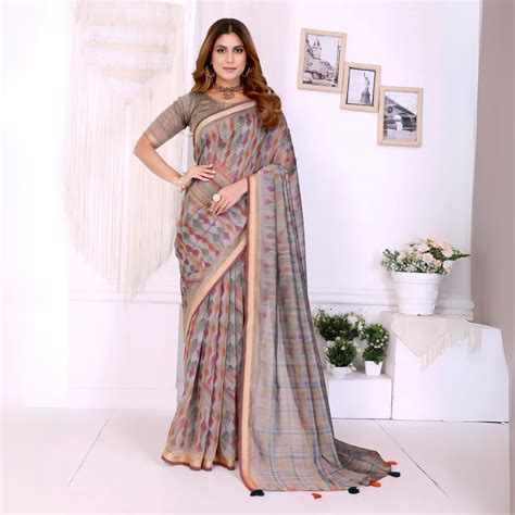 Get Beige Ikkat Zari Cotton Saree Kalyanja