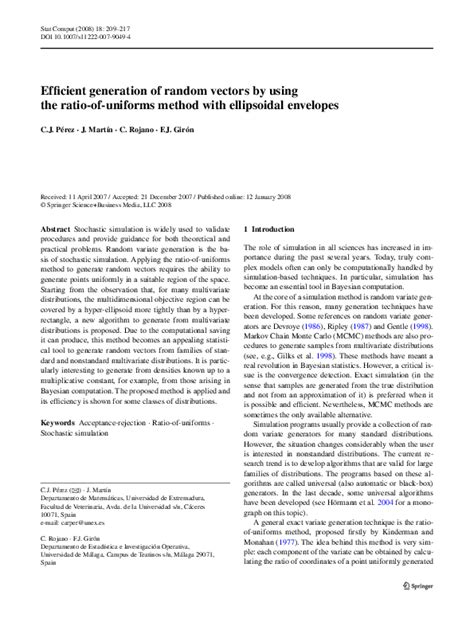 Pdf Efficient Generation Of Random Vectors By Using The Ratio Of Uniforms Method With