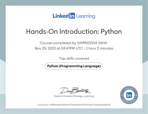 Certificateofcompletionhandson Introduction Python Pdf