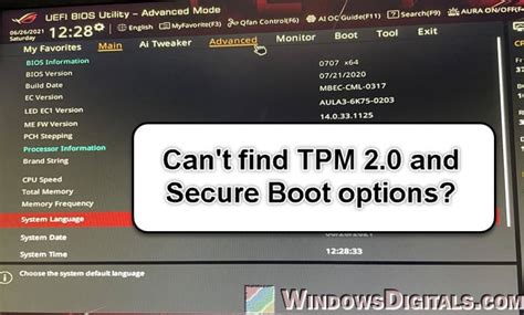 Can T Find TPM And Secure Boot Options In BIOS