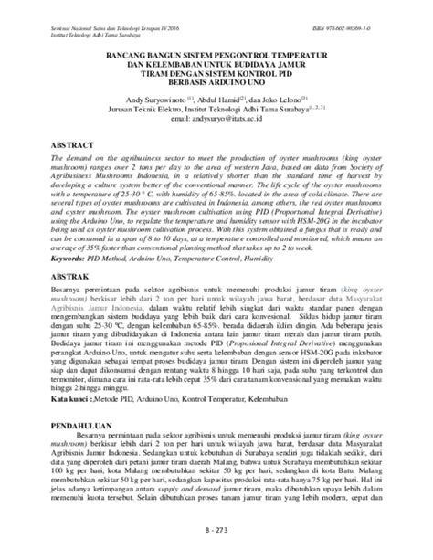 Pdf Rancang Bangun Sistem Pengontrol Temperatur Dan Kelembaban Untuk Budidaya Jamur Tiram