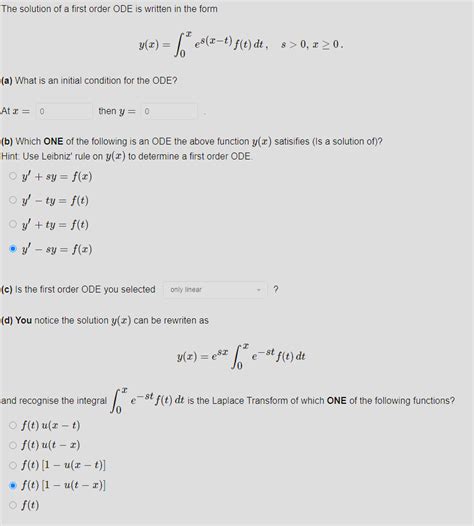 The Solution Of A First Order ODE Is Written StudyX
