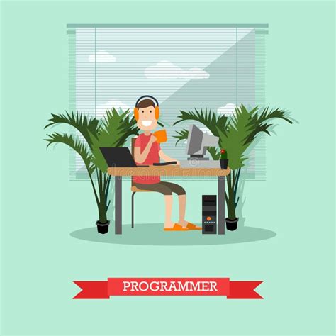 Professional Programmer Vector Flat Style Design Illustration Stock