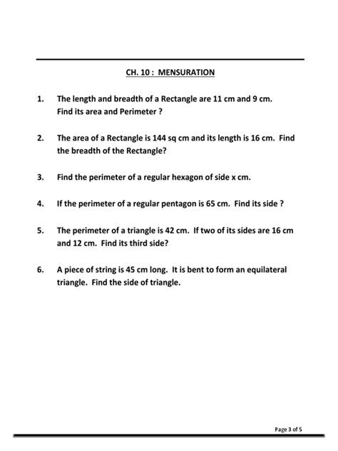 Cbse Class 6 Mensuration Worksheet Pdf