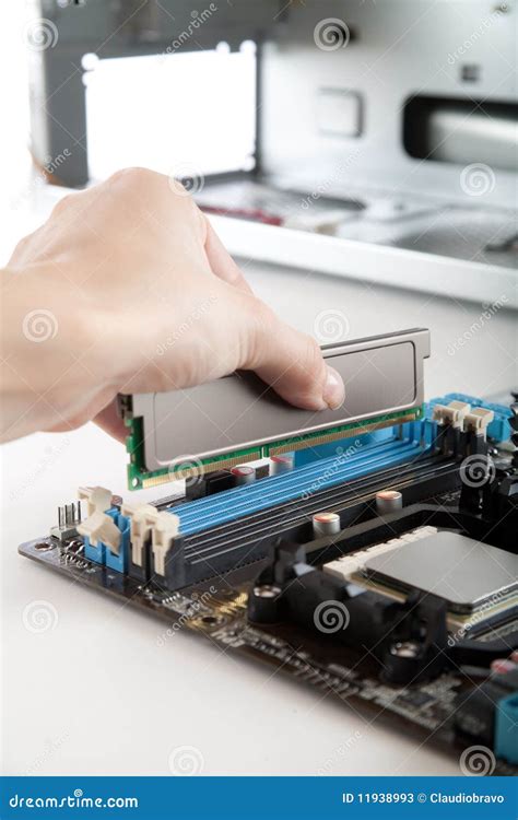 Inserting Ddr 3 Memory In The Socket Stock Image Image Of Angle