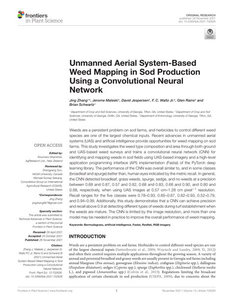 Pdf Unmanned Aerial System Based Weed Mapping In Sod Production Using A Convolutional Neural