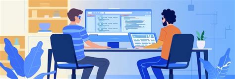 Two Programmers Are Working Together On A Software Project Showcasing