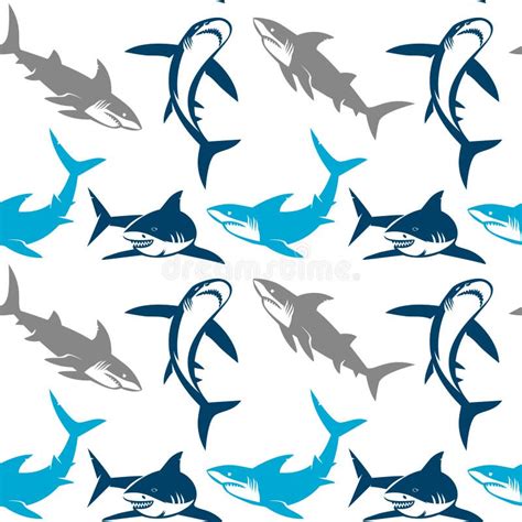 Sharks Silhouettes Seamless Pattern Stock Vector Illustration Of