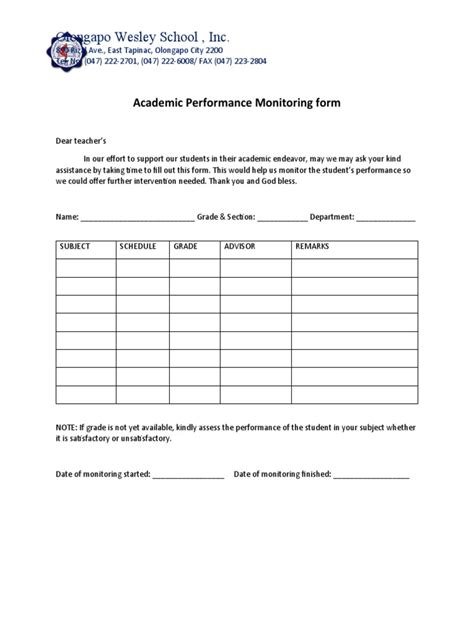 Academic Performance Monitoring Form Pdf