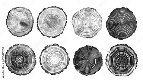 Tree Rings Hand Drawn Wood Slice Texture Abstract Tree Age Year Circle Line Wooden Circular