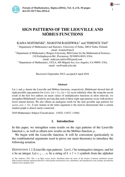 Pdf Sign Patterns Of The Liouville And Möbius Functions