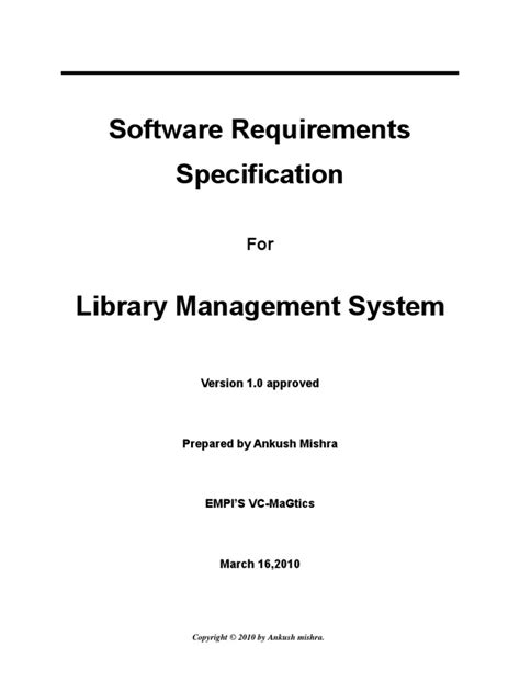 Library Management System Srs Databases Online And Offline