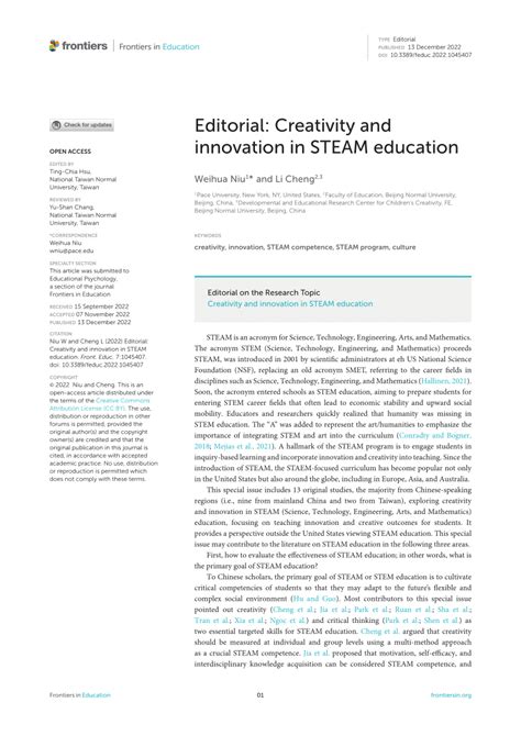 PDF Editorial Creativity And Innovation In STEAM Education