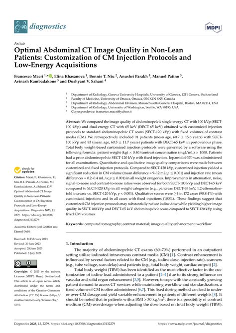 Pdf Optimal Abdominal Ct Image Quality In Non Lean Patients Customization Of Cm Injection