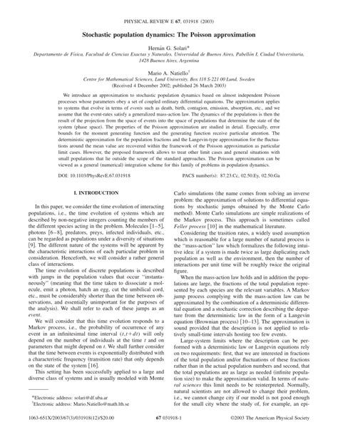 Pdf Stochastic Population Dynamics The Poisson Approximation