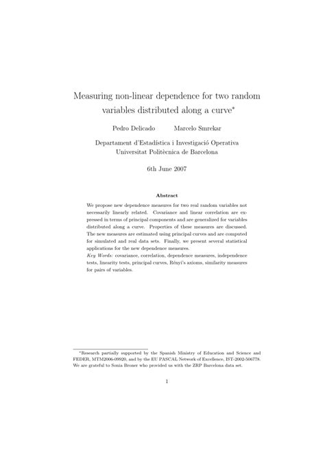 Pdf Measuring Non Linear Dependence For Two Random Variables Distributed Along A Curve