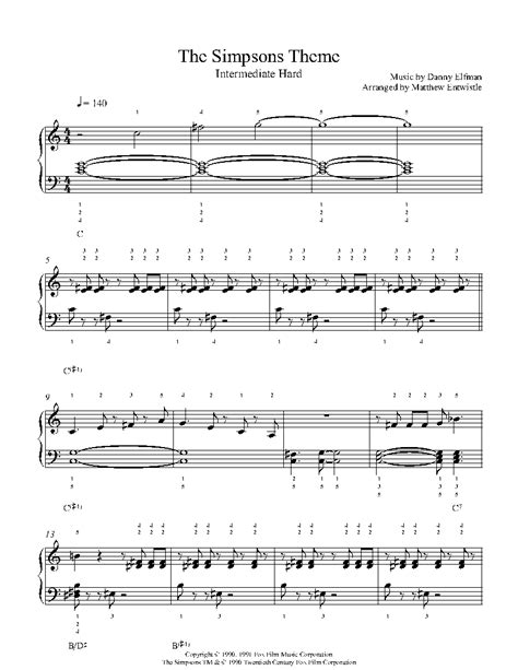 Simpsons Theme Song Sheet Music Wdefp