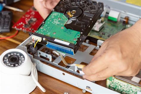 Technician Remove A Hard Disk Drive From The CCTV DVR Recorder Case To