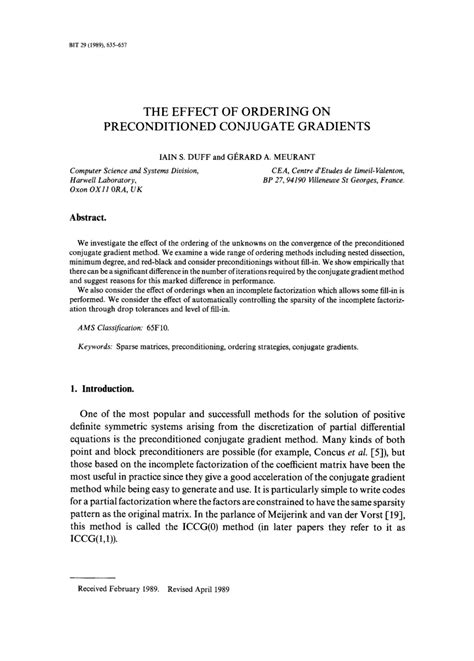 Pdf The Effect Of Ordering On Preconditioned Conjugate Gradient