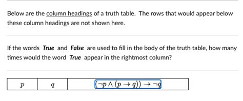 solved below are the column headings of a truth table the