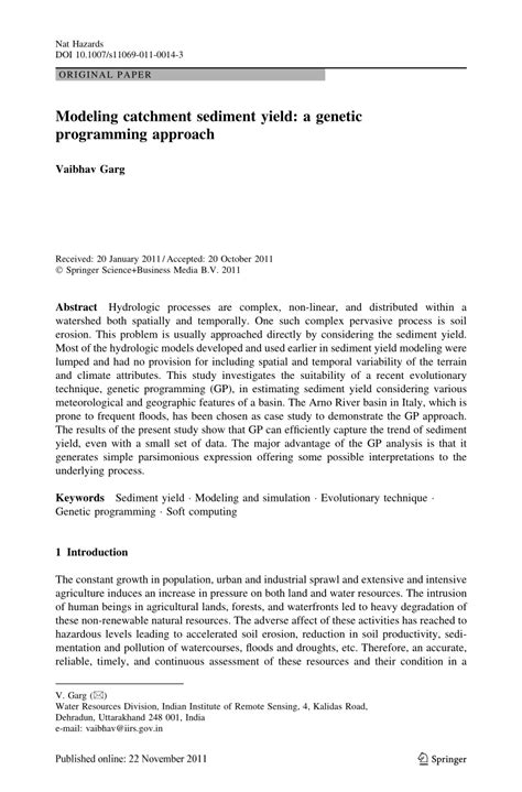 pdf modeling catchment sediment yield a genetic programming approach