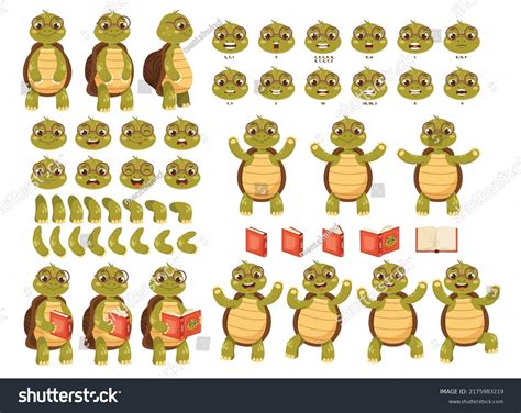Set Elements Animating Cute Turtle Wild Stock Vector Royalty Free