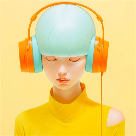 헤드폰으로 음악을 듣는 사람의 디지털 아트 초상화 Ai 생성 이미지