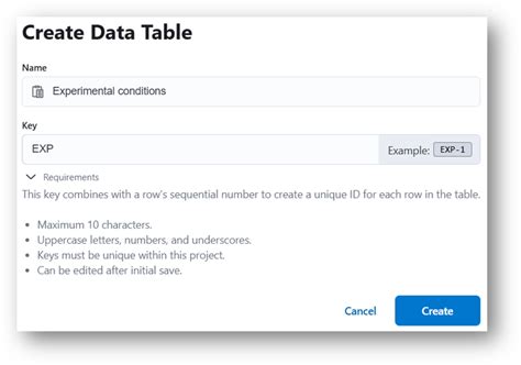 Creating Data Tables IDEAS Documentation