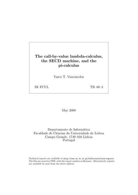Pdf The Call By Value Lambda Calculus The Secd Machine And The Pi Calculus