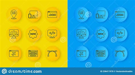 Set Line Website Template Development Ui Or Ux Design Bezier Curve Front End And Monitor