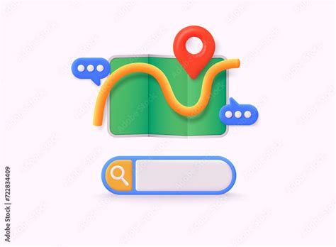 Location Folded Paper Map Search Bar And Pin Isolated Gps And Navigation Symbol Element For