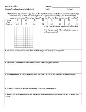 Fillable Online AP Statistics Name Transforming Data Worksheet Date Period Fax Email Print