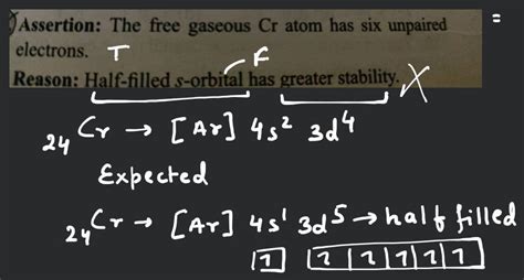 Assertion The Free Gaseous Cr Atom Has Six Unpaired Electrons Reason H