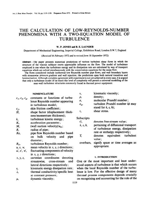Pdf The Calculation Of Low Reynolds Number Phenomena With A Two Equation Model Of Turbulence