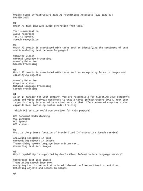 Oracle Cloud Infrastructure 2023 Ai Foundations Associate 1z0 1122 23 Exam Pdf