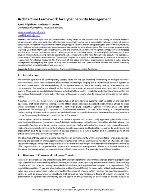 Architecture Framework For Cyber Security Management Pdf Security