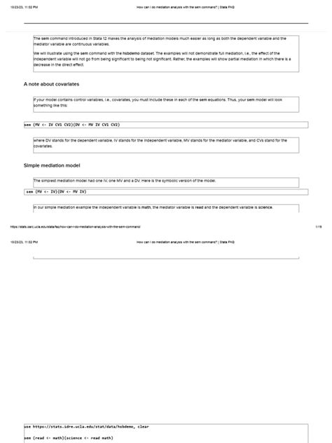 How Can I Do Mediation Analysis With The Sem Command Stata Faq Pdf