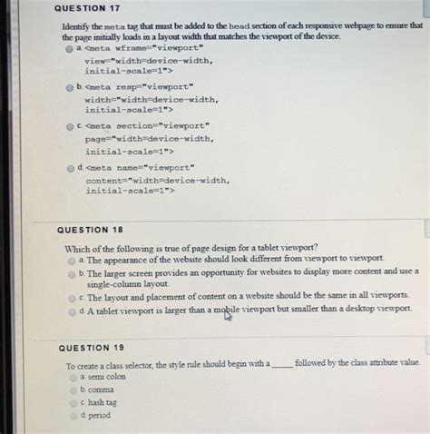 solved question 17 identify the meta tag that must be added