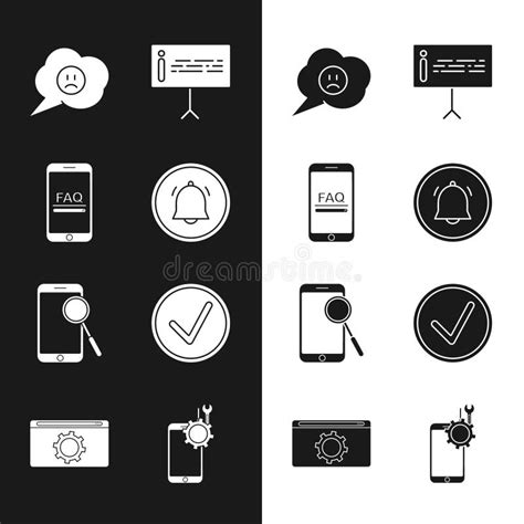 Set Button Chat Notification Mobile With Faq Information Speech Bubble Sad Smile Information