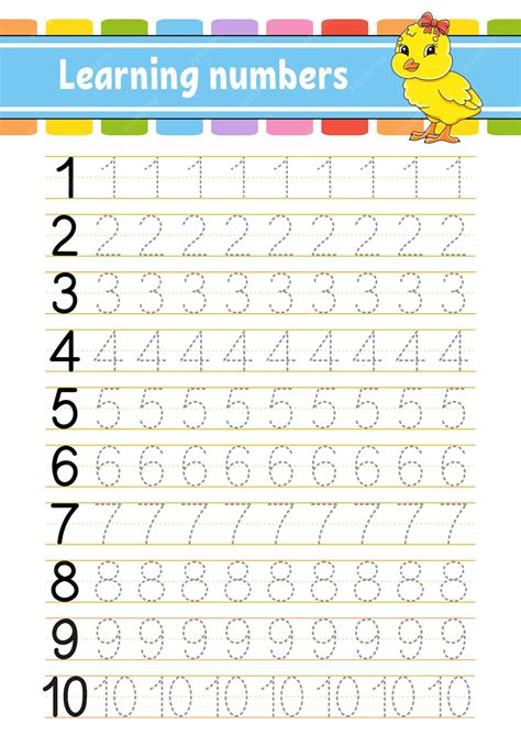 숫자를 추적하고 쓰기 손글씨 연습 아이들을 위한 숫자 학습 교육 개발 작업표 활동 페이지 터 일러스트레이션 프리미엄 벡터