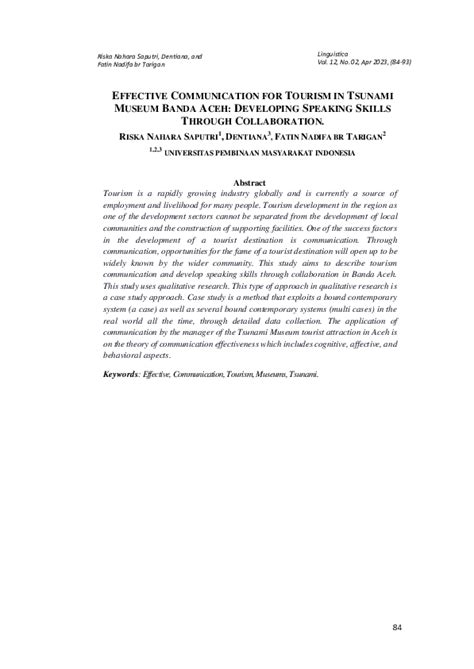 Pdf Effective Communication For Tourism In Tsunami Museum Banda Aceh Developing Speaking