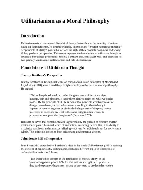 Utilitarianism As A Moral Philosophy Pdf Utilitarianism John Stuart Mill