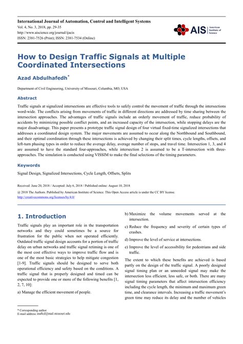 pdf how to design traffic signals at multiple coordinated intersections