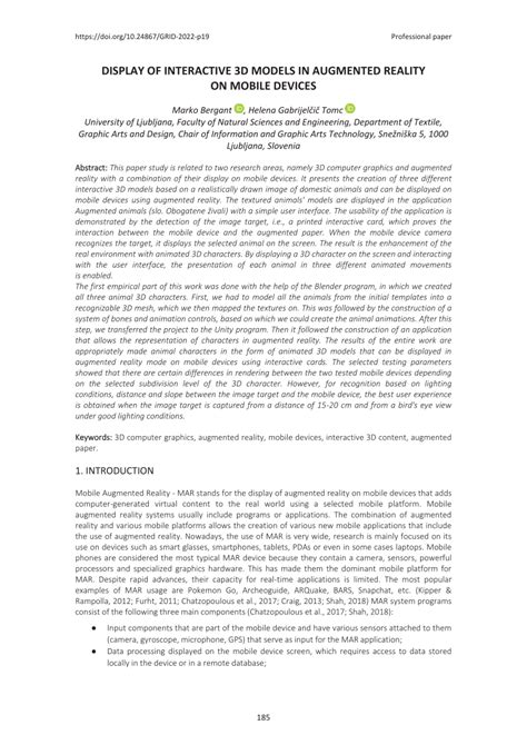 Pdf Display Of Interactive 3d Models In Augmented Reality On Mobile