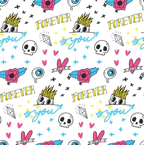 Premium Vector Emo Teens Doodle Seamless