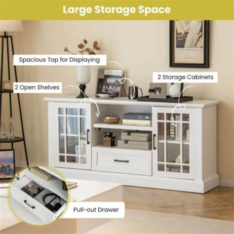 Hivvago Tv Stand For Tvs Up To 70 With Glass Doors Cubbies And Drawer White 1 Kroger
