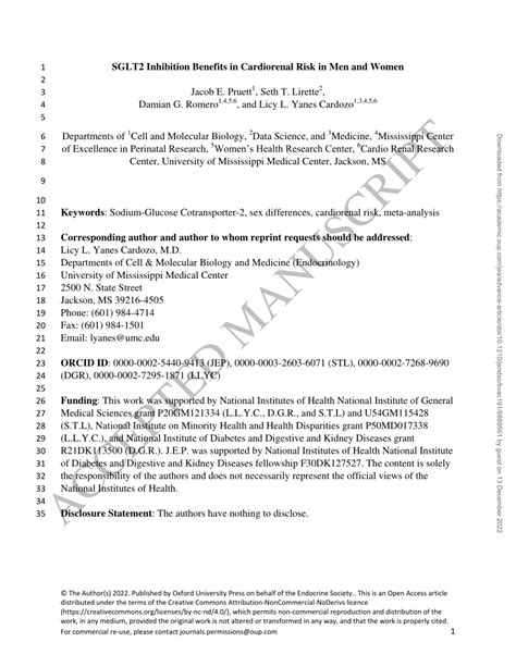 Pdf Sglt2 Inhibition Benefits In Cardiorenal Risk In Men And Women