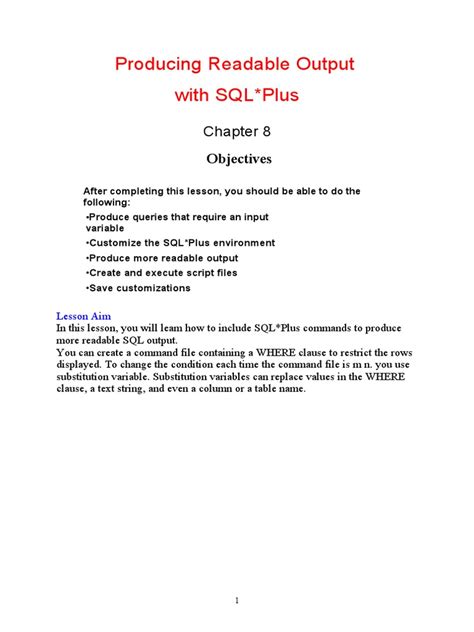 Producing Readable Output With Sql Plus Objectives Download Free Pdf