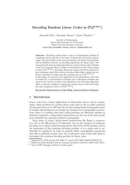 decoding random linear codes in˜o 2 cits