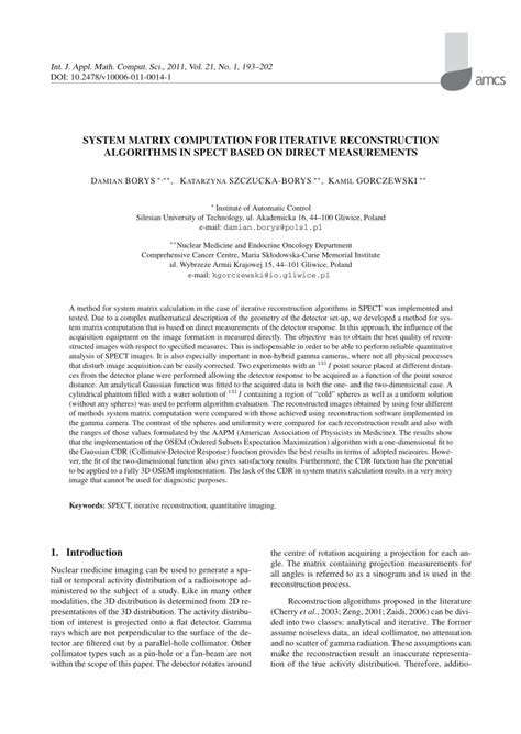 pdf system matrix computation for iterative reconstruction algorithms in spect based on direct